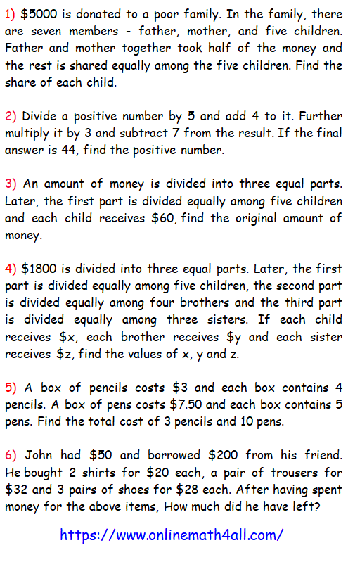 Mixed Operations Word Problems