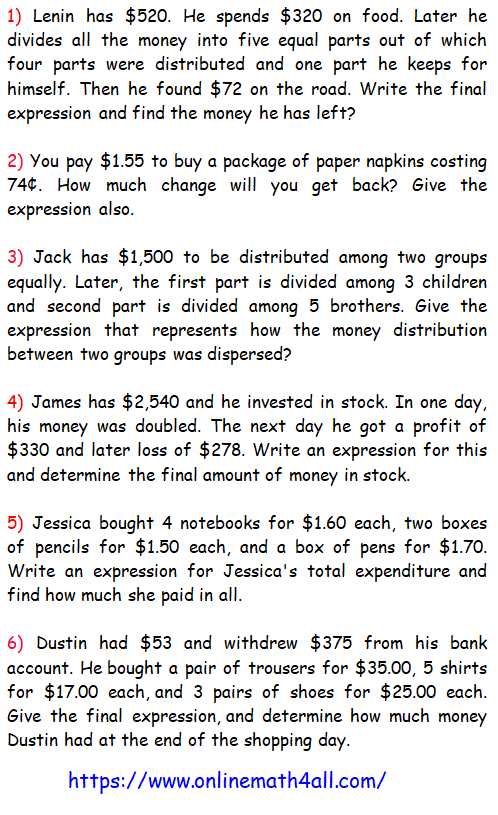 Order of Operations Word Problems